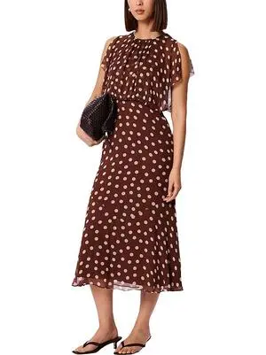 Whistles Polka Dot Print Midi Dress - Brown/multi