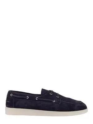 Prada Suede Boat Shoes With Laces Blue
