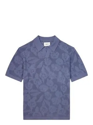 Nn07 Ryan Flower 60019 Knitted Cotton Polo Shirt - Blue