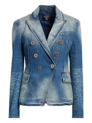 Balmain Double-Breasted Denim Blazer Blue