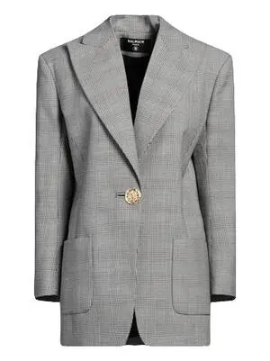 Balmain Virgin Wool Glen Plaid Blazer - Grey