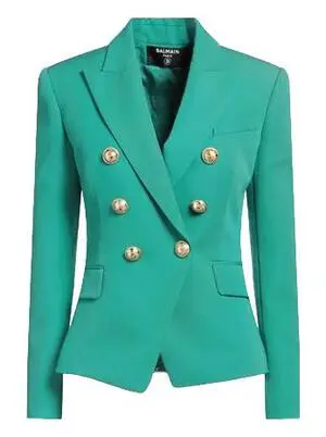 Balmain Double-breasted Virgin Wool Blazer - Green