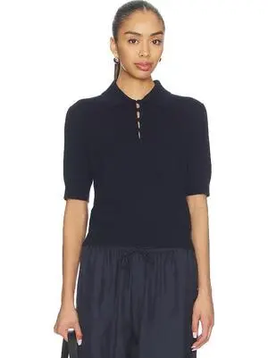 WHITE & WARREN Cashmere Button Polo - Deep Navy