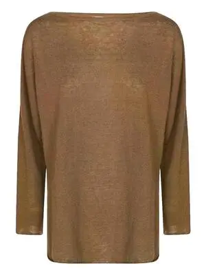 Alpha Studio Linen Neck Over Blouse - Brown