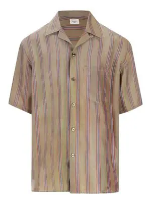 Saint Laurent Striped-pattern Chest-pocket Shirt - Neutrals