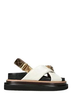Kurt Geiger Orson Cross-strap Leather Flat Sandals - Bone