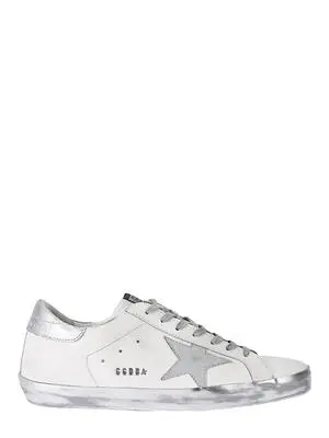 GOLDEN GOOSE Super-star Logo-embellished Leather Low-top Sneakers - Silver Com