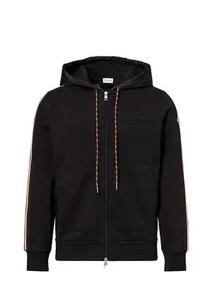 Moncler Logo-patch Striped Cotton Hoodie - Black