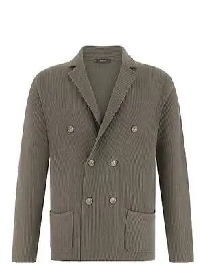 Boggi Milano Double-breasted Knitted Cotton Jacket - Mud