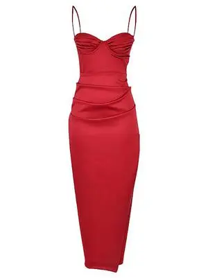 House Of Cb Flora Corseted Satin Crepe Maxi Dress - Wine