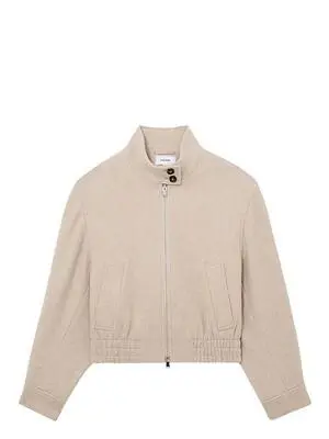 REISS Elodie Funnel-neck Wool Bomber Coat - Neutral