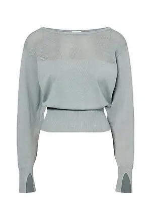 ADANOLA Long-sleeve Mesh-panel Knit Top - Cloud Blue