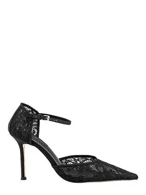 TONY BIANCO Lace And Leather Pointed Toe Pumps - Black