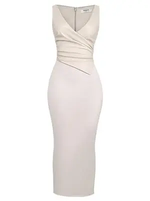 House Of Cb Gathered Faux-leather And Cotton Maxi Dress - Ecru
