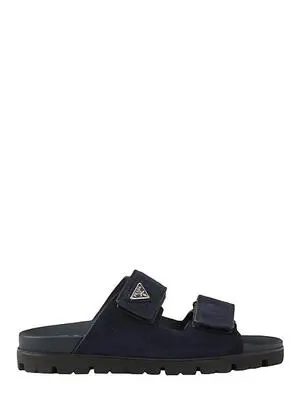 Prada Logo-Embellished Suede Sandals Blue