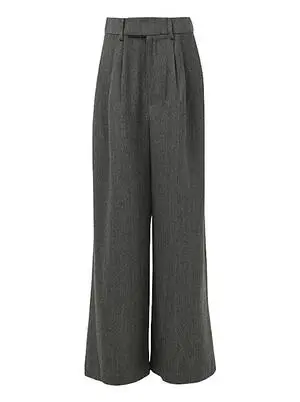 LEEM Pleated Straight-leg Woven Trousers - Grey