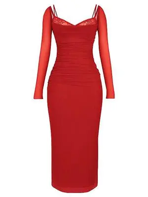 House Of Cb Corseted Stretch-woven Maxi Dress - Scarlet