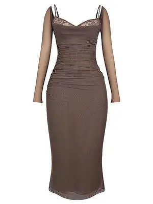 House Of Cb Corseted Stretch-woven Maxi Dress - Smoke