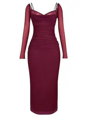 House Of Cb Corseted Stretch-woven Maxi Dress - Wine
