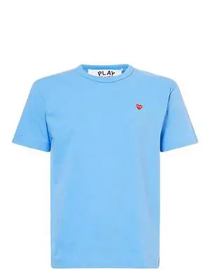 Play Comme Des Garcon Small Heart-embroidered Cotton T-shirt S Blue