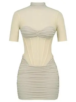 House Of Cb Stretch-mesh Mini Dress - Fog