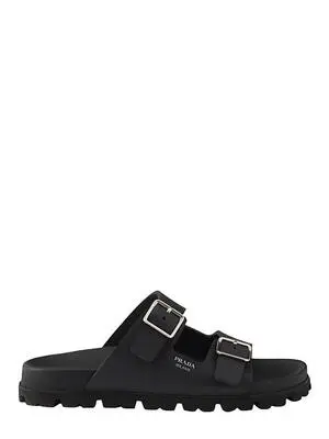 Prada Double-Buckle Rubber Slides Black