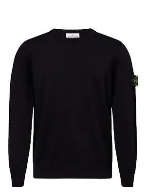 Stone Island Cotton-Knit Crewneck Jumper With Badge Black