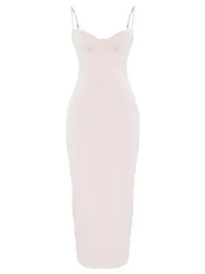 House Of Cb Fitted Satin Maxi Dress - Soft Peach