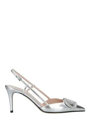 Valentino Garavani Vlogo Signature 80 Slingback Leather Heels - Silver
