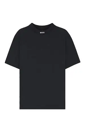 BOSS Branded-print Short-sleeved Stretch-cotton T-shirt - Dark Blue