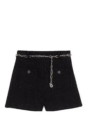 Maje Belted Waist High-rise Tweed Shorts - Black