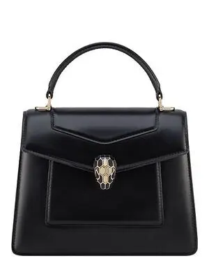 BVLGARI Serpenti Forever Leather Top-handle Bag - Black