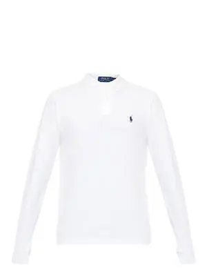 Polo Ralph Lauren Long-sleeved Logo-embroidered Custom Slim-fit Cotton-piqué Polo Shirt - White