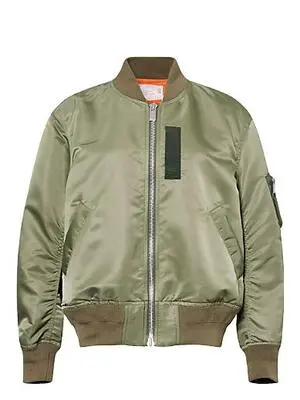 Sacai Relaxed-Fit Ruched-Sleeves Shell Jacket Khaki
