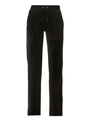 Juicy Couture Logo-embroidered Straight-leg Velour Trousers - Black
