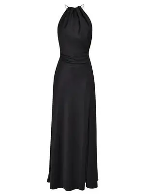 House Of Cb Halterneck Thigh-split Maxi Dress - Black