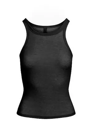 SKIMS Sheer Ribbed Cotton-blend Tank Top - Soot