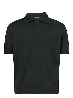 TOM FORD Open-collar Short-sleeve Cotton And Silk-blend Polo Top 44 Forest