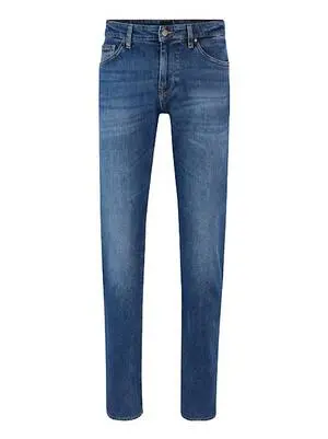 BOSS Regular-fit Straight-leg Stretch-denim Jeans - Navy