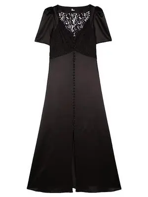 The Kooples Lace-embroidered Puff-sleeve Silk Maxi Dress - Black