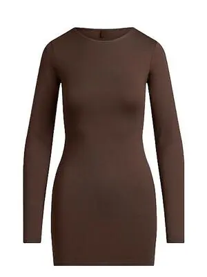 SKIMS Skims Long Sleeve Scoop Neck Mini Dress Espresso