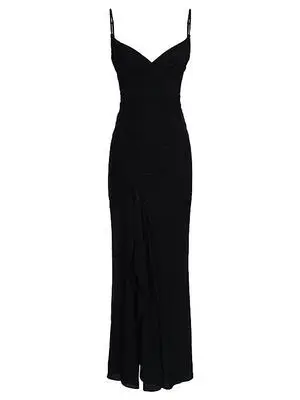 House Of Cb Issey Draped Stretch-mesh Maxi Dress - Black