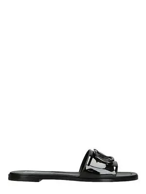 Valentino Garavani V-Logo Signature Patent-Leather Slides Black