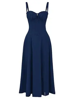 House Of Cb Carmen Sleeveless Cotton-blend Midi Dress - Navy