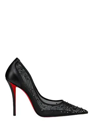 CHRISTIAN LOUBOUTIN Miss Z Degrastrass Perla 100 Leather And Mesh Heeled Courts - Version Black/lin Bl
