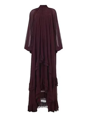 LEEM Balloon-sleeve Frilled Woven Maxi Kaftan - Red