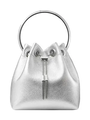 JIMMY CHOO Bon Bon Metallic-leather Top-handle Bucket Bag - Silver/silver