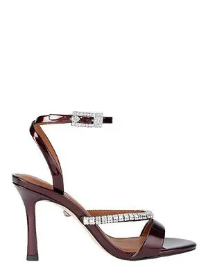 Kurt Geiger Crystal-embellished Patent-leather Heeled Sandals - Wine