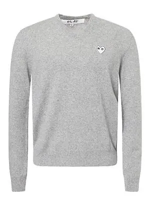 Play Comme Des Garcon Heart-Embroidered Knitted Wool Jumper Light Grey