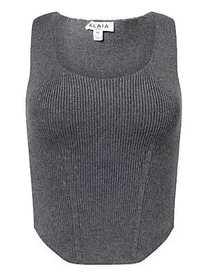 Alaïa Scoop-Neck Corset Wool-Blend Top Gris Chine